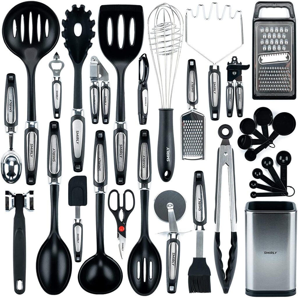 SMIRLY BLACK KITCHEN UTENSILS SET WITH HOLDER – Difd Merchants Store